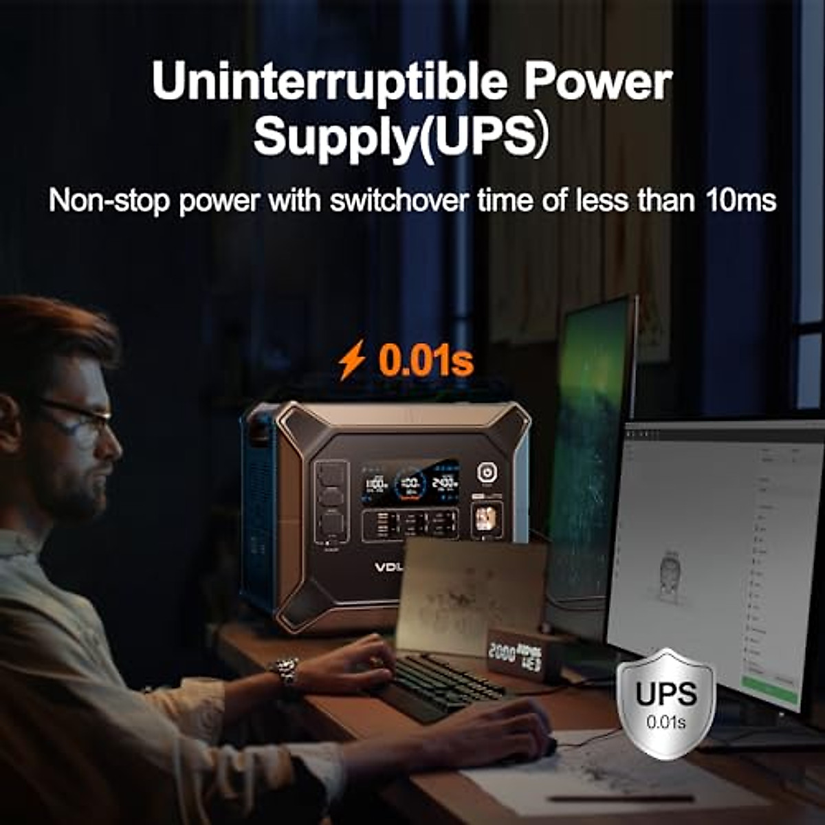 VDL 2400W Portable Power Station - 2048Wh LiFePO4 Battery Solar Generators for Home Backup, 2H Fast Charging, 6x AC Outlets(4800 Peak) Power Station for Outdoor Camping and RVs(Solar Panel Optional)