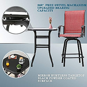 Festival Depot 2pcs Patio Dining Set Bar Height Stools Swivel Chairs with Armrest All Weather Metal Outdoor Furniture for Bistro Yard (Red)