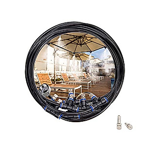 Misting Cooling System,32.8FT (10M) Misting Line 6 Stainless Steel Mist Nozzles 6 Connector Outdoor Cool Mister for Patio Garden Umbrellas Greenhouse Fan Trampoline Waterpark
