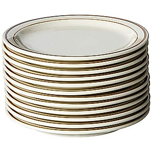 CAC China AZ-16 Arizona 10-1/2-Inch Brown Rim Brown Speckled American White Stoneware Round Plate, Box of 12