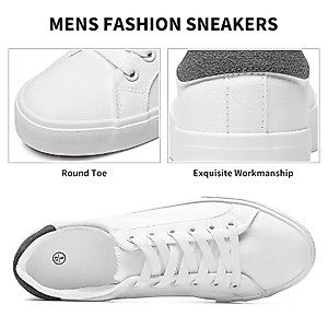 FRACORA Mens Canvas Shoes White Black Sneakers Low Top Lace Up Casual Shoes(White, US8)