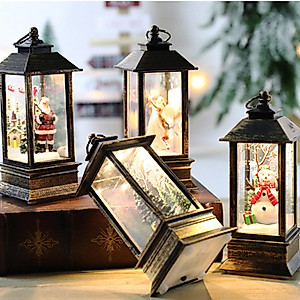 Lighted Snow Globe Lantern, Christmas Tree Light- Up Lantern Xmas Hanging Lamp for Xmas Party Supplies, Xmas LED Oil Lamp Simulation Flame Light, Christmas Snow Globe Lantern Gifts (Tree)