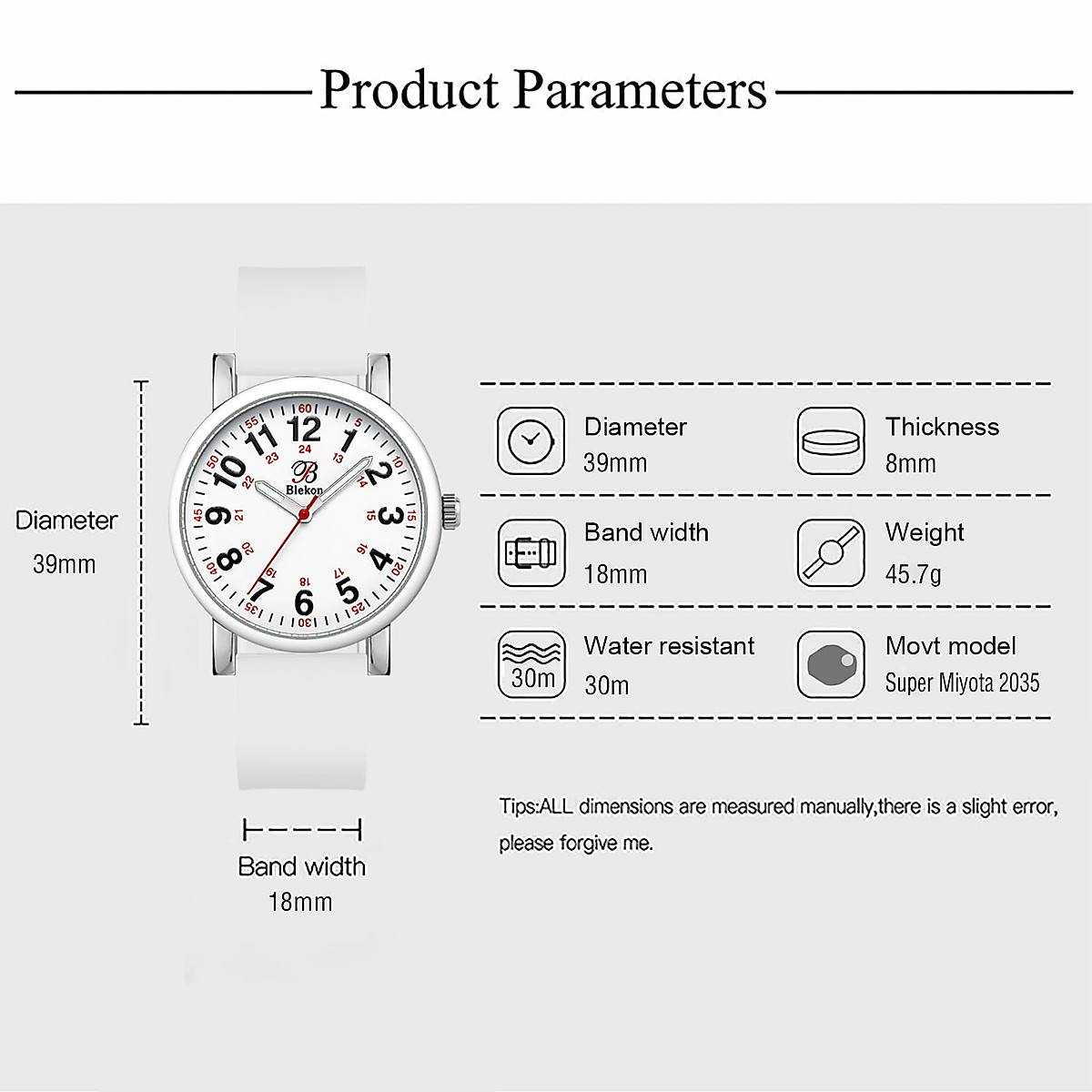 Blekon Original Nurse Watch for Medical Professionals and Scholars – Various Scrub Colors, Easy Read Dial, Military Time with Second Hand, Silicone Band, 3 ATM Water Resistant