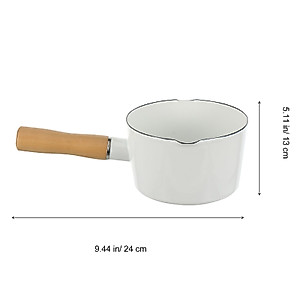 Cabilock Sauce Pan Ceramic Saucepan Small Milk Pot Enamel Butter Warmer Soup Milk Boiling Melting Pot with Wood Handle for Milk Melting Chocolate Candy Candle Making Milk Pan Coffee Warmer