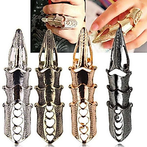 DEBOTTY Punk Finger Claws Rings Set for Women Men Gold Black Silver Bronze Knuckle Full Finger Ring Punk Gothic Ring (4pcs Silver+Black+Gold+Bronze)
