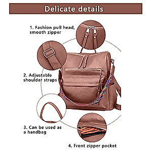ROOSALANCE Leather Women Backpack Fashion Large Multipurpose Convertible Designer Ladies Purse Shoulder Bags Handbags (Pink)
