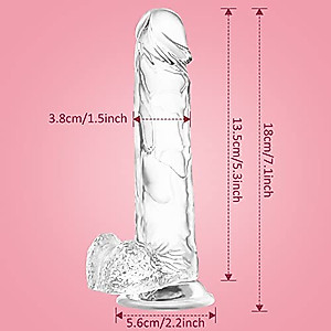 7.1 Dildo Realistic Clear Silicone Suction Cup Aldut Sex Toy，Human Safety Material, Suitable for Women/Men/Gay, Adult Toys for Women or Beginer (Transparent)