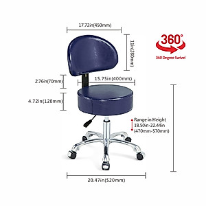 Lilfurni Thick Sturdy Padding with Wheels and Back Support,Swivel Rolling Stool Round Chair,Adjustable Stool for Doctor,Medical,Massage Salon,Office(Blue