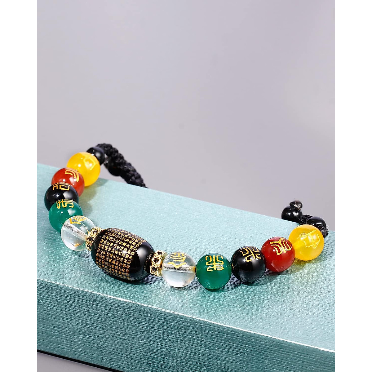 XHUUU Five Elements Agate Beaded with Cord Choker Necklaces for Women Crystals and Healing Stones Heart Sutra Amulet Chokers Necklace