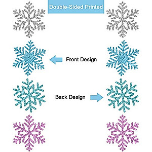 20Pcs Winter Snowflake Hanging Swirls Decorations, Winter Hanging Ceiling Streamers Purple Blue White Snowflakes Garland for Winter Wonderland New Year Baby Shower Winter Birthday Party Decorations