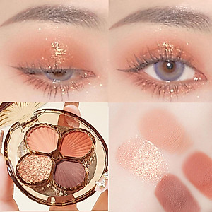 MeiPlumLai Shell Eyeshadow Palette,4 Colors Matte Shimmer Palette, Cute Shell Shape Long-lasting Eye Glitter Eye Shadow Make Up, Naturing-Looking, Ultra-Blendable Professional Makeup