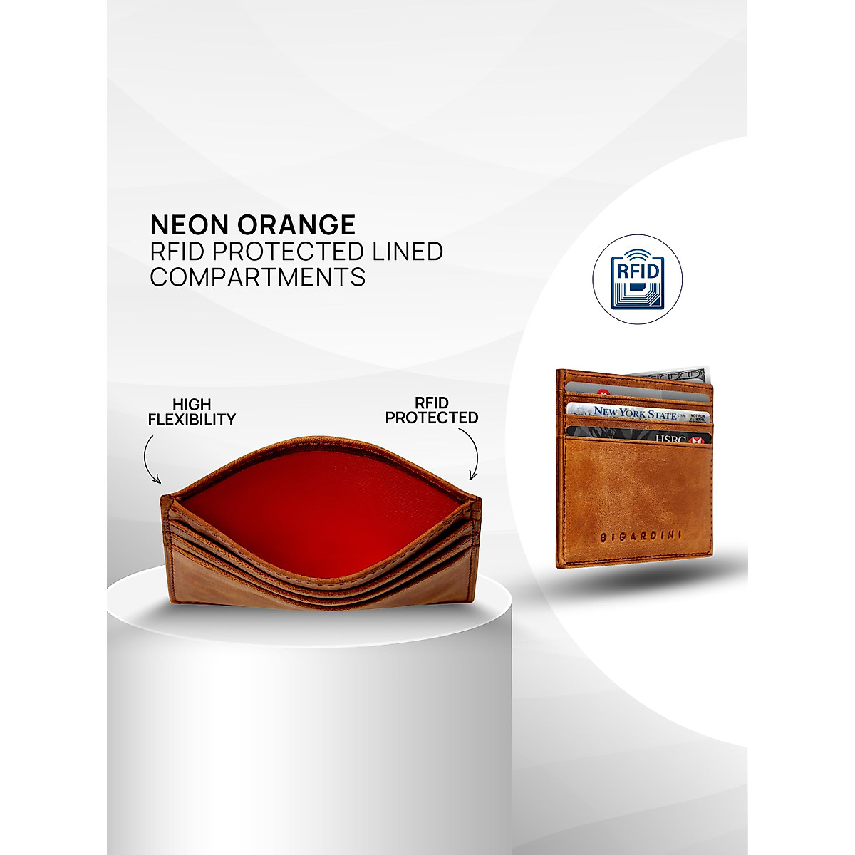 Bigardini Slim Minimalist Leather Card Wallet For Men & Women - RFID Blocking Leather Card Holder Wallets (Brown)