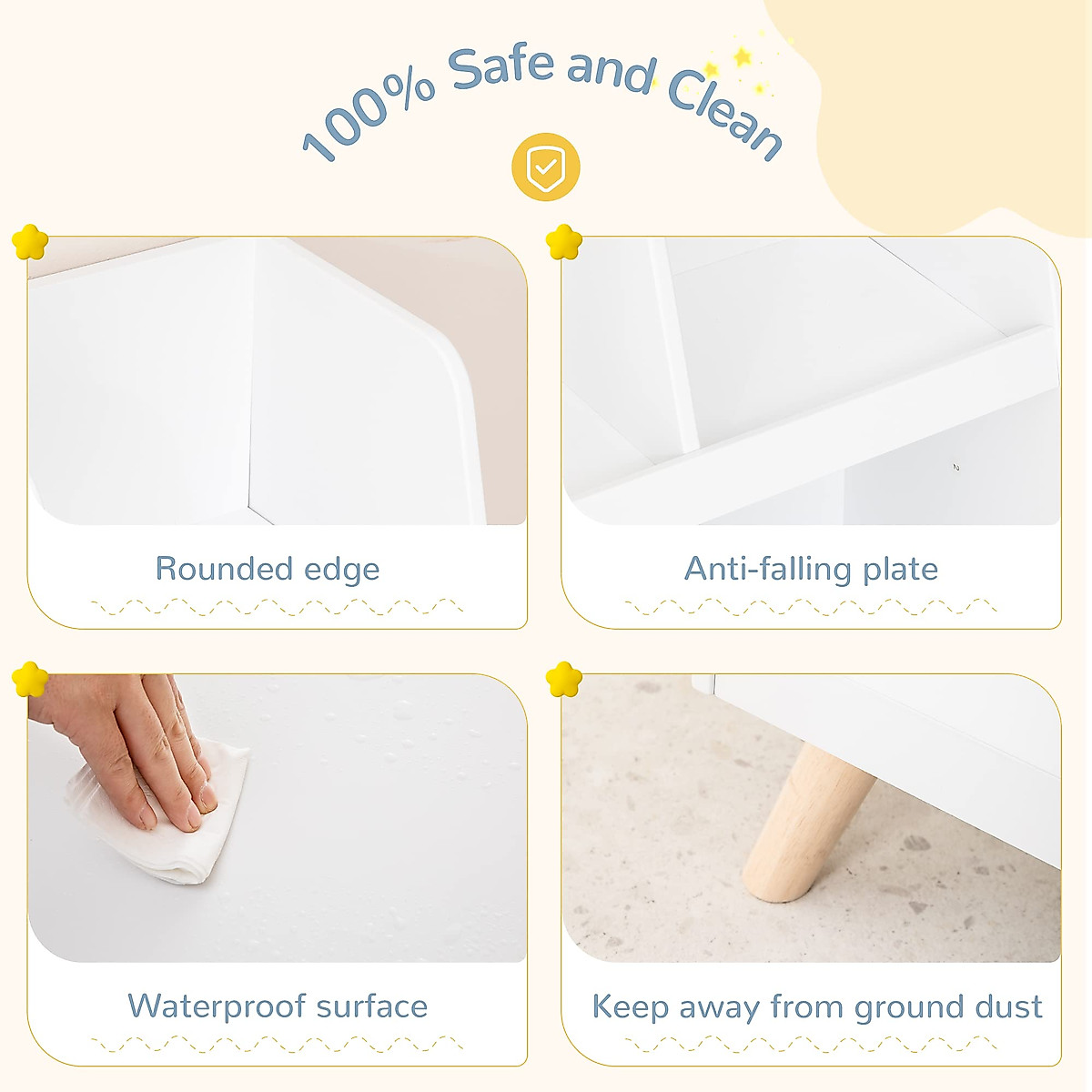 Curipeer Kids Bookshelf and Toy Organizer, 5 Cubbies Wooden Open Bookcase, 2-Tier Baby Storage Display with Legs, Free Standing Bookshelf for Playing Room, Bedroom, Nursery, Classroom, White