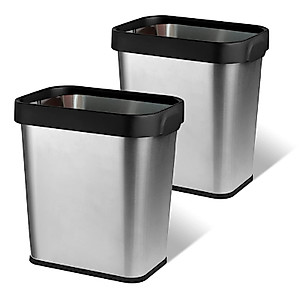 2 Pack Stainless Steel Trash Can 2 Gallon, Open Top Trash Can, 7" x 10" x 11", Rectangle Trash Can Kitchen - Slim and Narrow, Small Trash Can No Lid for Kitchen, Bathroom, Living Room, Office