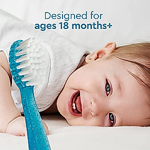 RADIUS Totz Toothbrush Extra Soft Brush BPA Free & ADA Accepted Designed for Delicate Teeth & Gums for Children 18 Months & Up - Green Coral Yellow - Pack of 3