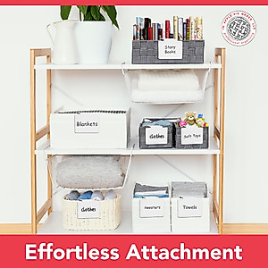 Labels for Storage Bins | Metal Storage Bin Labels (2.5” x 3.5”) - Set of 8 Basket Clip On Labels for Storage Bins w/Non-Slip Grip Pads & Dry Erase Marker - Removable Bin Labels for Storage Bins