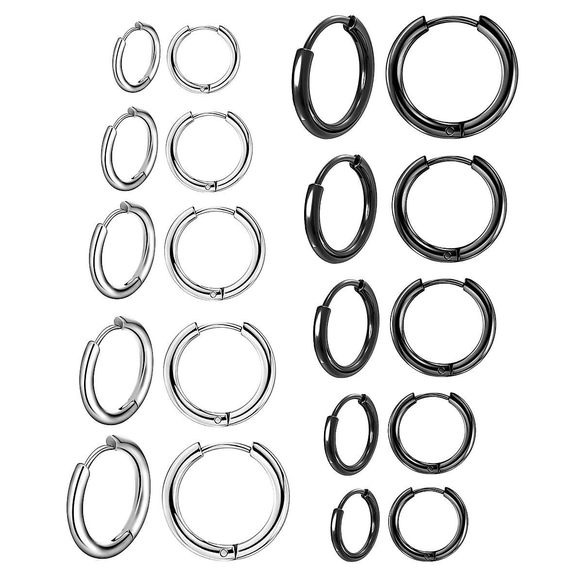 BOUTIQUELOVIN 10 Pairs Stainless Steel Hoop Earrings for Men Small Black Hoop Earrings Set Mens Hypoallergenic Huggie Hoops Earing