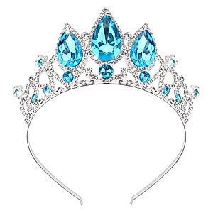 COCIDE Frozen Elsa Tiara for Women Birthday Crown Halloween Costume Blue Crystal Headband Tiara Princess Hair Accessories for Wedding Bridal Flower Party Prom Cosplay