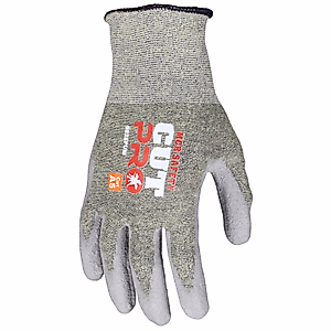 MCR Safety 9828PUL Cut Pro 18 Gauge HyperMax Work Glove, Cut Protection, Polyurethane Coated Palm & Fingertips, Large