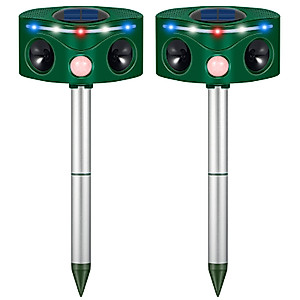 2 Pack Ultrasonic Cat Repellent Outdoor, Waterproof Solar Animal Deterrent with Motion Sensor for Deer Squirrel Cat Dog Skunk Rabbit Raccoon, Deer Repellent Devices