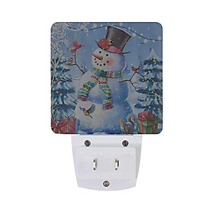 Wusikd Winter Snowman Night Light Set of 2 Snowflake Cardinal Bird Plug-in LED Nightlights Auto Dusk-to-Dawn Sensor Lamp for Bedroom Bathroom Kitchen Hallway Stairs Decorative