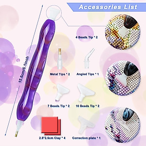 Diamond Painting Pen, Diamond Painting Accessories Tools Pen with Wax and Tips, Ergonomic Diamond Art Drill Pen, Comfort Grip and Faster Drilling (Purple)