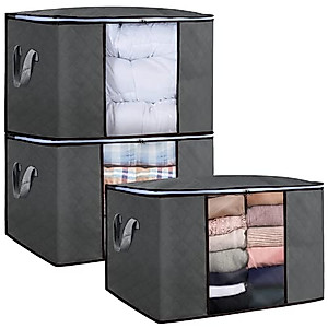 90L Large Storage Bags, 3 Pack Storage Bags Clothes Storage Bins Foldable Closet Organizer Storage Containers with Reinforced Handle，Storage Bags for Clothing, Blanket, Comforters, Bed Sheets, Pillows