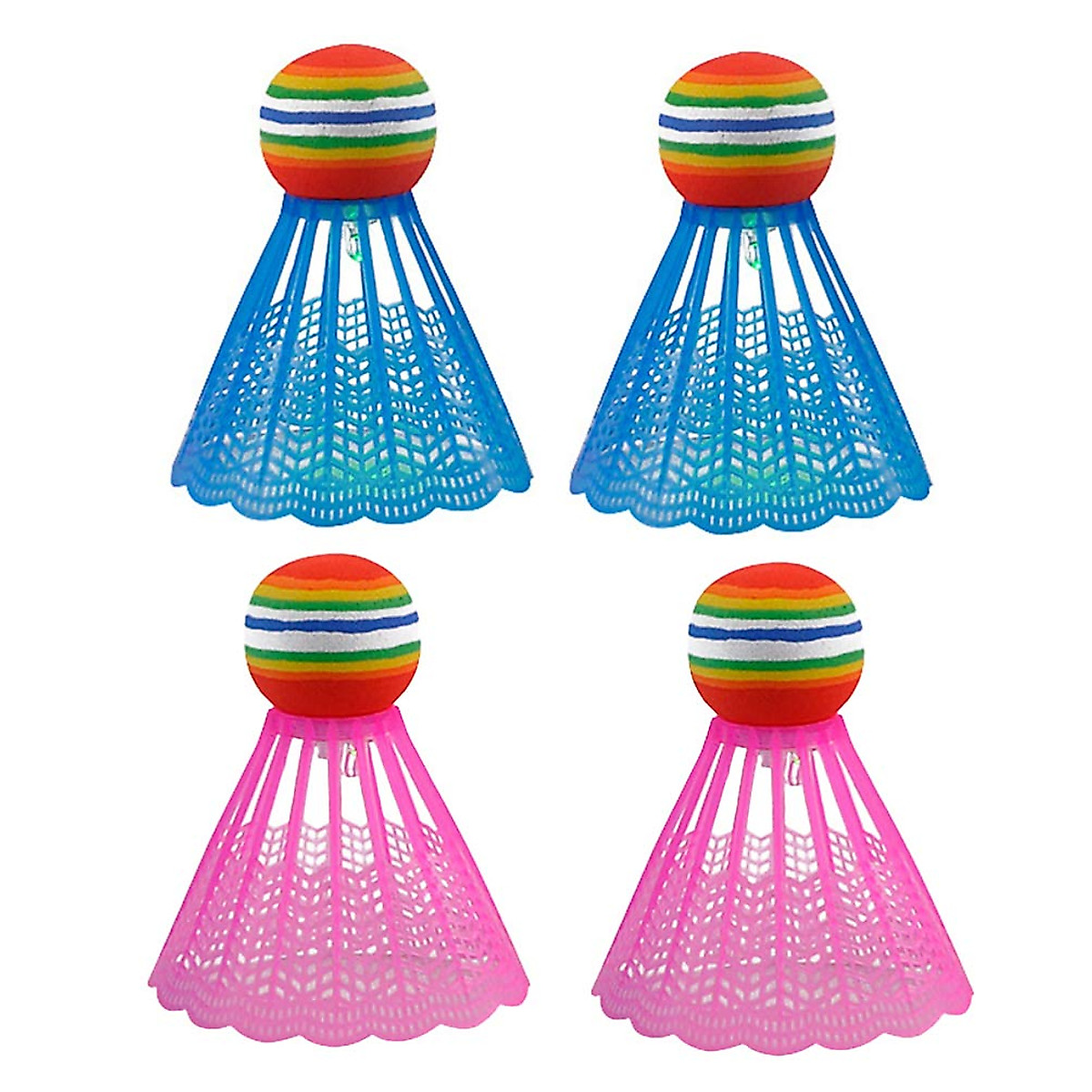 VOSAREA 4pcs LED Lighting Nylon Badminton Shuttlecocks Practical Sports Supplies Exercise Accessories for Indoor Outdoor Playing (2PCS Blue, 2PCS Pink)