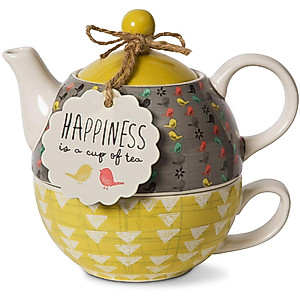 Pavilion Gift Company Bloom Happiness Ceramic Tea for One, 15 oz, Multicolor