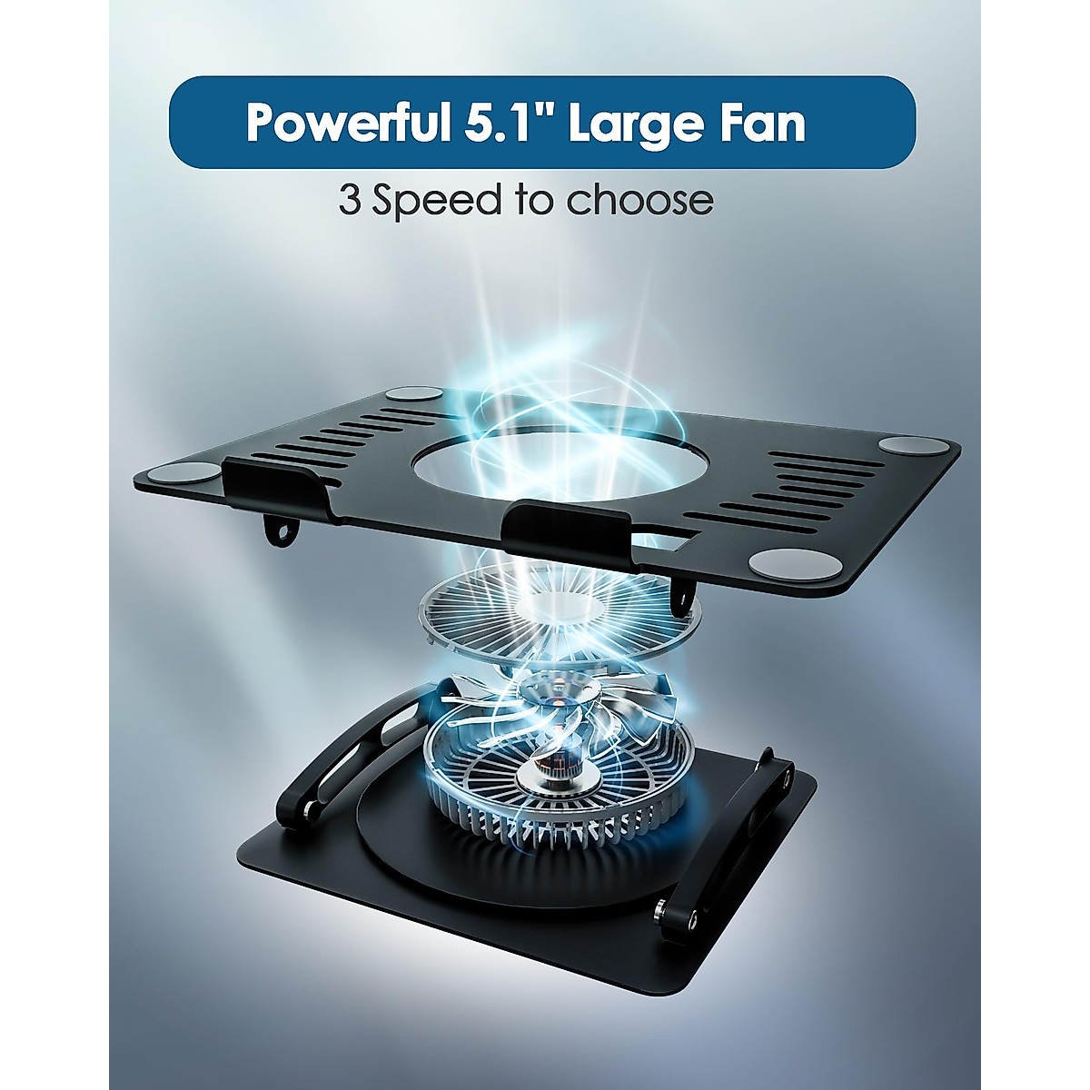 SHUWEI Gaming Laptop Cooling Pad with 360° Rotation Base, Ergonimic Aluminum Laptop Cooling Stand with 3 Speed Fan, Adjustable Height Laptop Cooling Pad for 10-17.3'' Notebook - Black