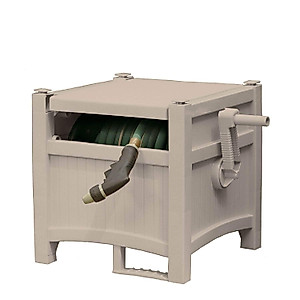 Suncast 100 Foot Capacity Hideaway Garden Hose Reel for 1.9 inches Hose Outdoor Storage with Stay Up Lid and Crank Handle, Taupe 2 Pack