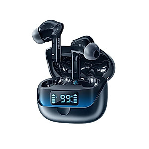 Wireless Earbuds Bluetooth Headphones, Stereo Earphones with 4-Mics Clear Call, 30Hrs Playtime & Wireless Charging, Deep Bass Headset with Dual LED Display Touch Control for iPhone/Android Matte Black