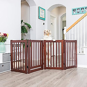 Primetime Petz 360 Configurable Dog Gate with Door – Indoor Freestanding Walk Through Wood Pet Gate,Walnut
