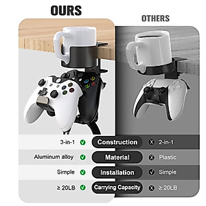 TOCiTAA New Controller Holder with Headphone Hanger, 3 in 1 Desk Cup Holder with Headphone Stand, Controller Stand Gaming Accessories, Game Controller Stand Holder for Xbox, PS4, PS5, PC, Switch