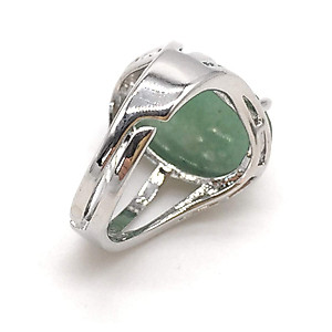 Faceted Oval Round Shape Natural Stone Adjustable Ring for Women Gemstones Healing Crystal Jewelry Wedding Engagement Anniversary Birthday Gift (Oval Shape Green Aventurine)