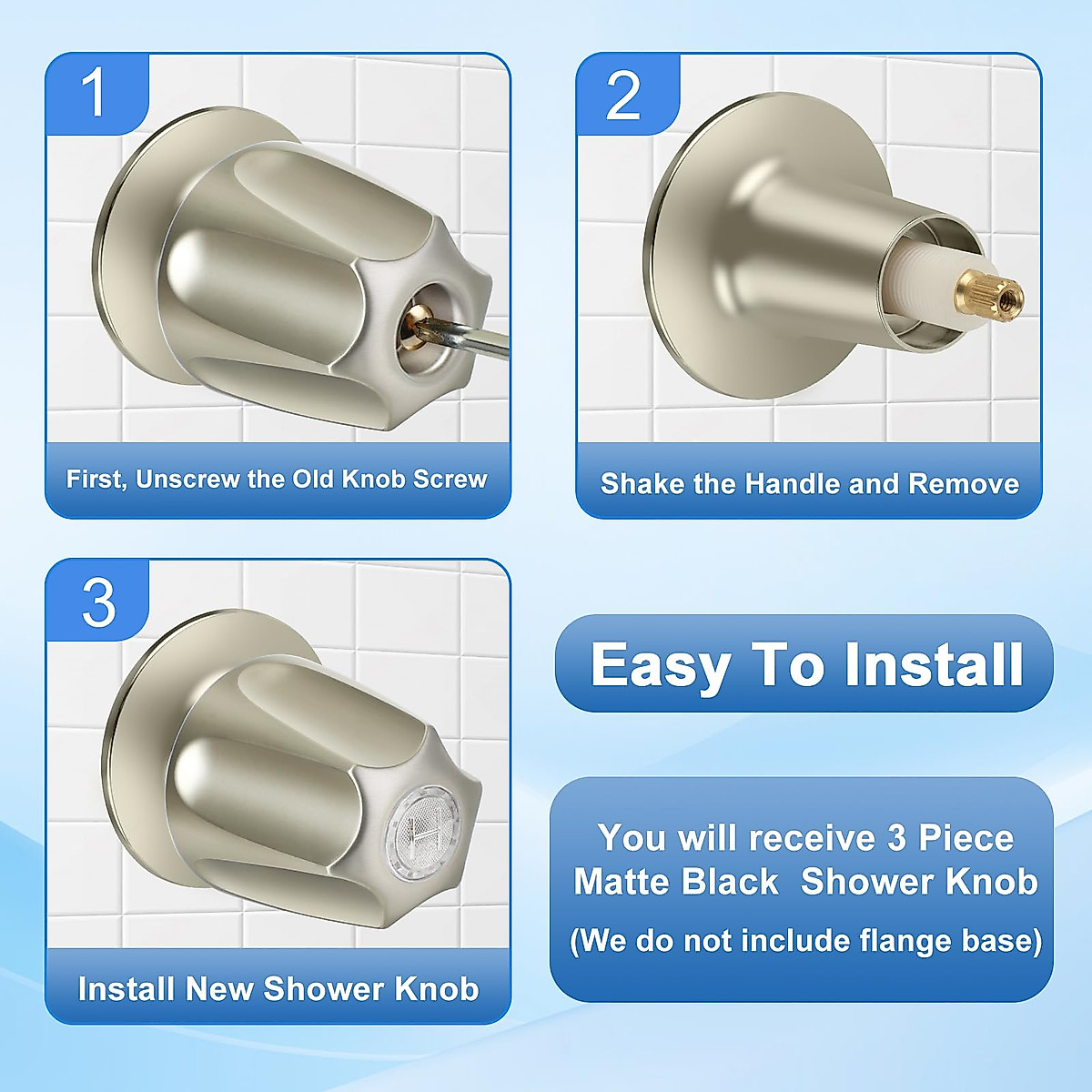 UCDETD Metal Shower Knobs 3 Piece Replacement, Compatible with Price Pfister Verve and Bathtub Shower Faucet Handle, Shower Knobs Include Hot/Cold/Diverter and 3 Screws (Brushed Nickel)