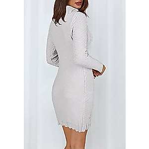 LaSuiveur Women's Slim Fit Cable Knit Long Sleeve Sweater Dress (S, Turtleneck Light Grey)