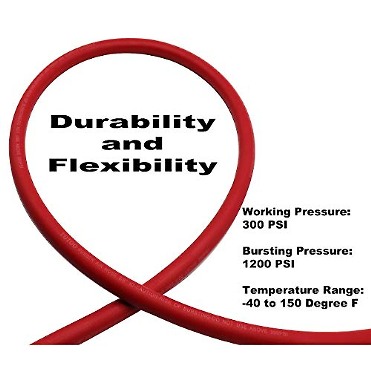 YOTOO Rubber Lead-in Air Hose 3/8-Inch by 10-Feet 300 PSI Heavy Duty, Kink Resistant, All-Weather Flexibility with 1/4-Inch Brass Male Fittings, Bend Restrictors, Red