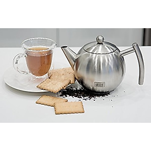 Venoly Stainless Steel Tea Pot With Removable Infuser For Loose Leaf and Tea Bags, Dishwasher Safe and Heat Resistant, 1 Liter