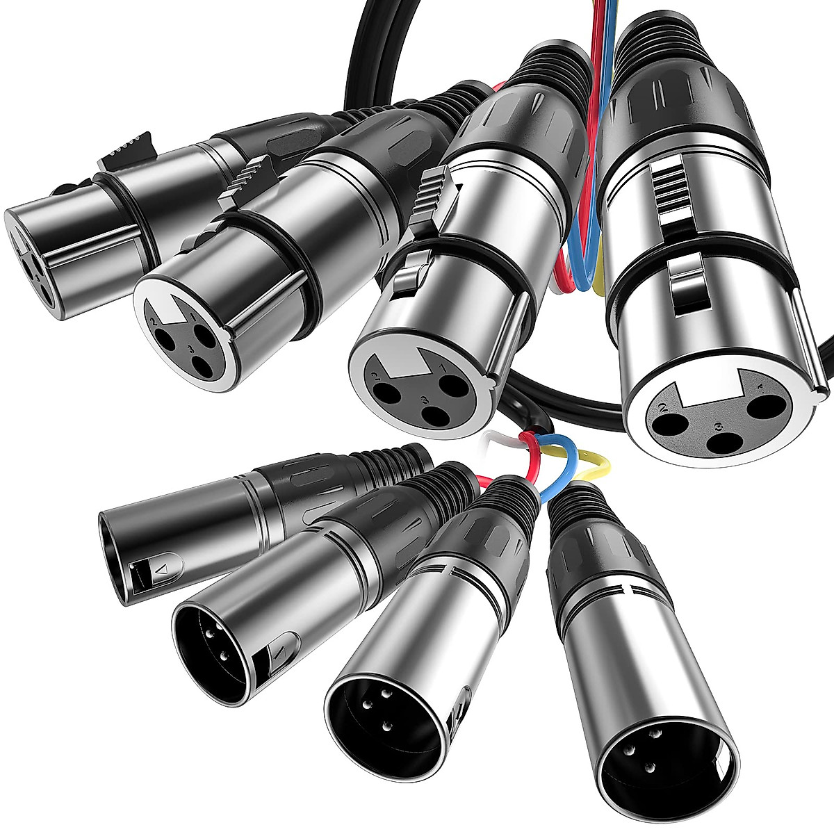 XLR Snake Cable, 6-Feet 4-Channel XLR Male to XLR Female Snake Splitter Microphone Cable Cord with Color Coded, Rubber Cable Boot, Ancable