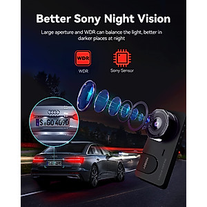 Dash Cam Front and Rear Inside, 3 Channel Dash Camera 1080P Full HD with 32GB SD Card, Car Camera with 2.0’’ IPS Screen, Night Vision, WDR, G-Sensor, Loop Recording, Parking Mode, Motion Detection