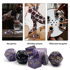 TAMYUN 7 Pieces DND Dice Set Amethyst Natural Gemstone Dice D4 D6 D8 D10 D00 D12 D20 and Dice Bag RPG Polyhedral Dungeons and Dragons Dice Toys