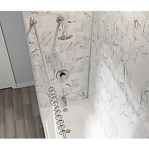 Moen Y1394BN Wellton Bath Accessory Collection, Brushed Nickel & Brushed Nickel Adjustable 44-72-Inch Tension Mounted Straight Shower Curtain Rod for Bathroom, TR1000BN