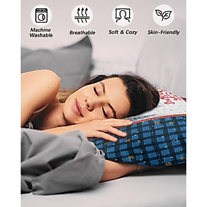 Christmas Plaid Snowman Pillow Covers King Standard Set of 2 20x36 Bed Pillow, Plush Soft Comfort for Hair/ Skin Cooling Pillowcases with Envelop Closure Throw Covers Buffalo Snowflake Snow Tree