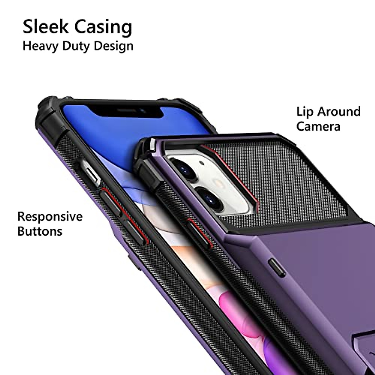 Vofolen for iPhone 11 Case Wallet 4-Card Holder ID Slot Flip Door Hidden Pocket Anti-Scratch Dual Layer Hybrid TPU Bumper Armor Protective Hard Shell Back Cover for iPhone 11 6.1 inch GreyPurple