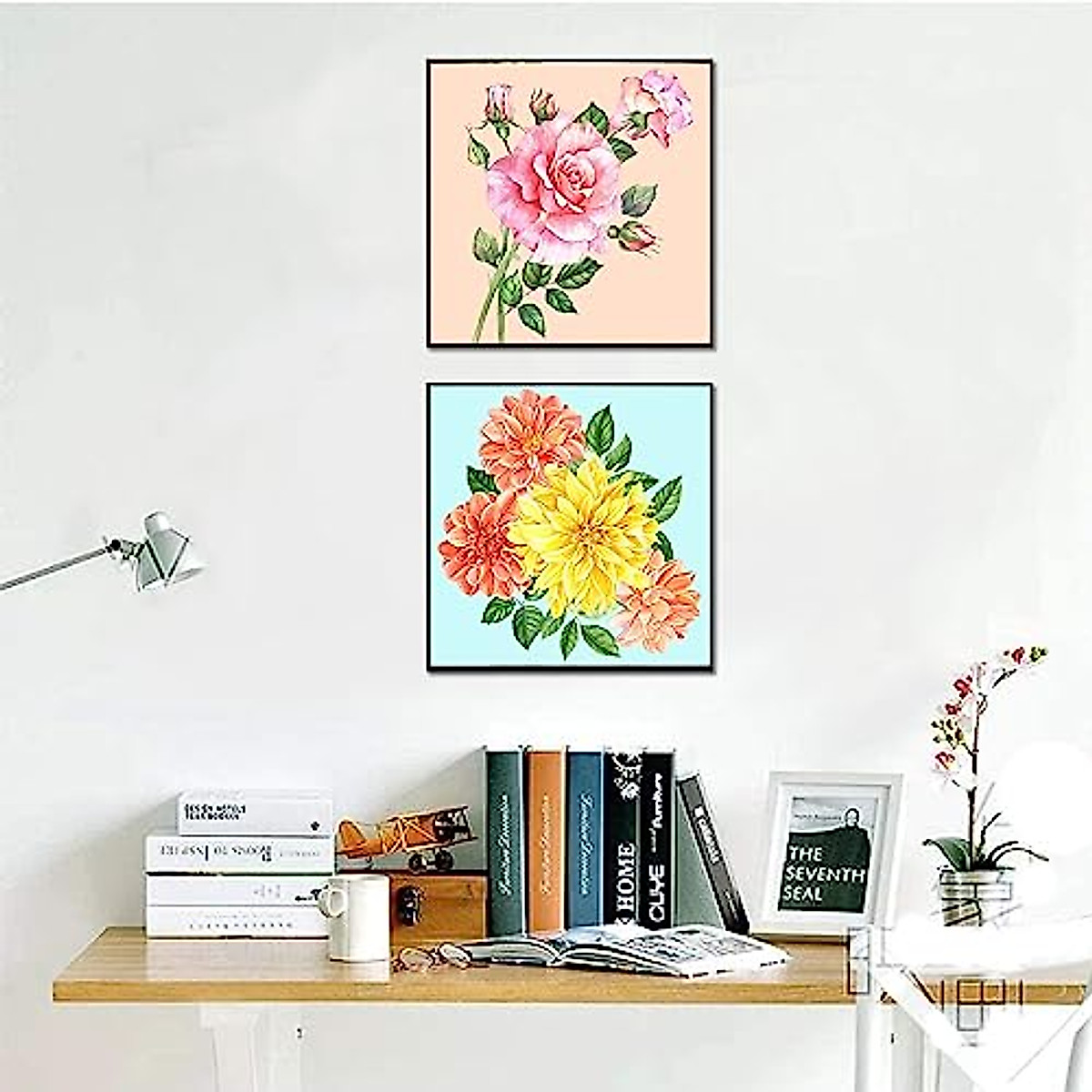 Mirztry 2 Pack 10"x 10" Flowers Framed Paint by Number for Adults Canvas, Flowers Adult Paint by Number Kits with Frame, Flowers Acrylic Oil Easy Paint by Numbers Kits on Canvas with Frame