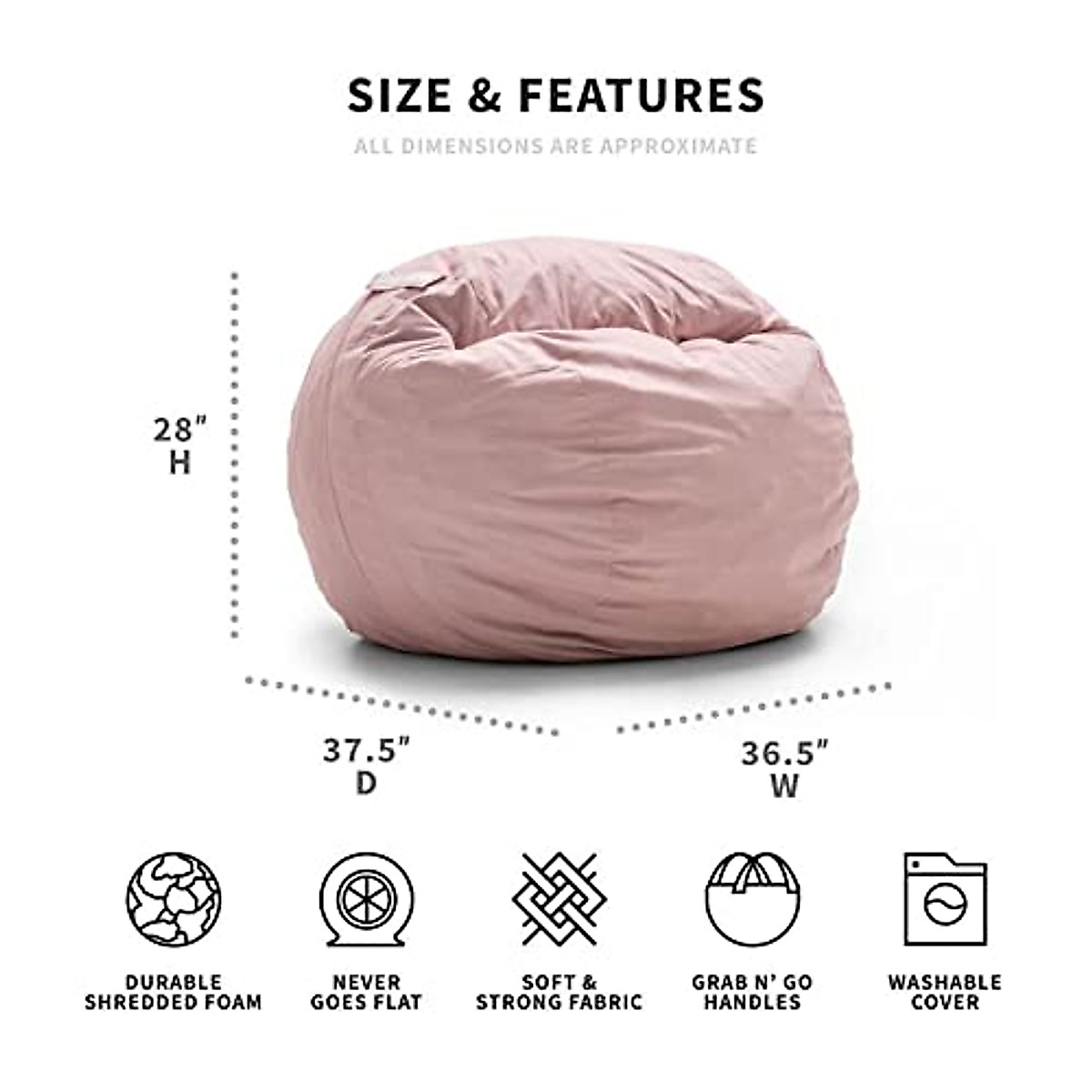Big Joe Fuf Medium Foam Filled Bean Bag Chair with Removable Cover, Desert Rose Lenox, 3ft Big