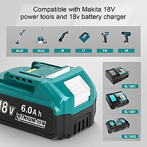 YongerTool BL1860 18V 6.0Ah Battery and Charger for Makita,New Version DC18RC Charger with LCD Display Cooling Fan Compatible with LXT Li-ion Battery BL1850 BL1840 BL1830 BL1820 BL1815