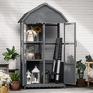 AOVSA Wooden Outdoor Storage Cabinet, 71" Weatherproof Garden Shed with Shelves, Waterproof Roof, Tool Storage for Patio/Backyard/Pool/Lawn (Gray)
