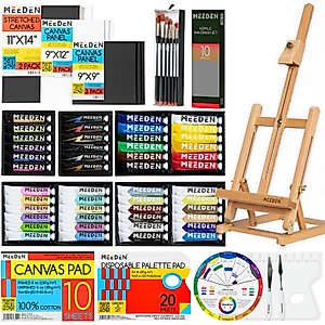 MEEDEN Acrylic Painting Kit, 72-Piece Acrylic Paint Set with Tabletop Wooden Easel, 48 Acylic Paints, 10 Painting Brush Set, Canvas Painting Kit, Art Supplies for Adults, Kids, Artists, Beginners